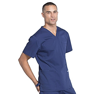 Cherokee Scrubs for Men Workwear Professionals V-Neck 4 Pocket Scrub Top WW695, M, Navy
