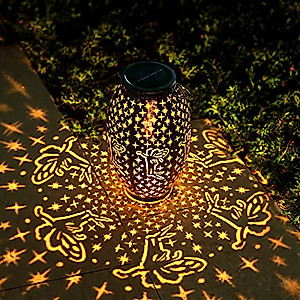 GOODME Solar Lanterns Outdoor 2 Pack Solar Garden Lanterns Waterproof,Great Gift Ideal,LED Hanging Lanterns Solar Powered Decorative Retro Metal Lights for Table Patio Yard Pathway