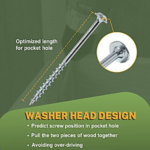 LIONMAX Pocket Wood Screws #8 x 2-1/2", Interior Wood Screws 285PCS, Zinc Plated Screws with Coarse Thread, Washer Head Square Drive, for Pocket Hole Jig, 150MM Drive Bit Included