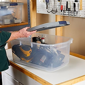 Rubbermaid Roughneck Clear Storage Container, 50 qt., Clear Base, Grey and Blue Lid, Pack of 5 (1785784)