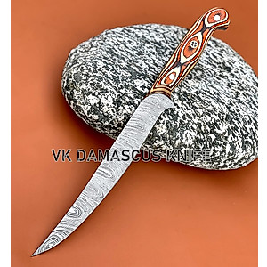 Damascus Boning Knife Fillet Knife 13" Handmade Thin Sharp Progessional Chef Kitchen Knives with Leather Sheath Wood Handle vk5524