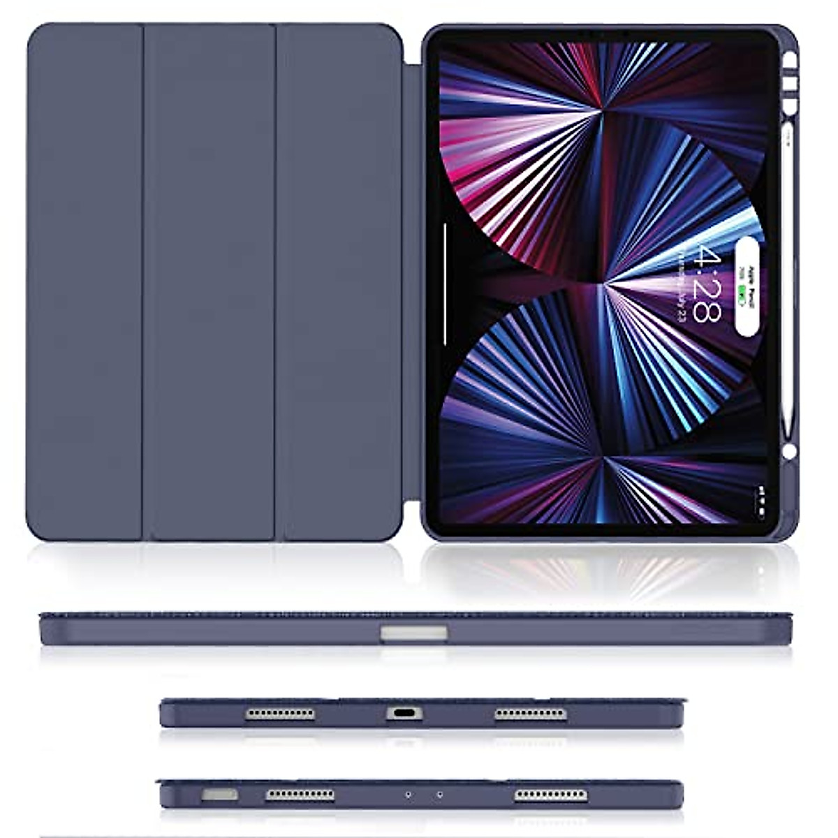 Soke Case for iPad Air 13 Inch M3/M2（2025/2024 & iPad Pro 12.9 Inch 6th/5th (2022/2021) with Pencil Holder - [Full Body Protection + Auto Wake/Sleep],Soft TPU Back Cover, DarkBlue