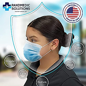 PandMedic Disposable Face Mask MADE in USA | Premium Medical American 3 Ply Safety Face Masks Breathable With Elastic Ear Loops - 50ct Box