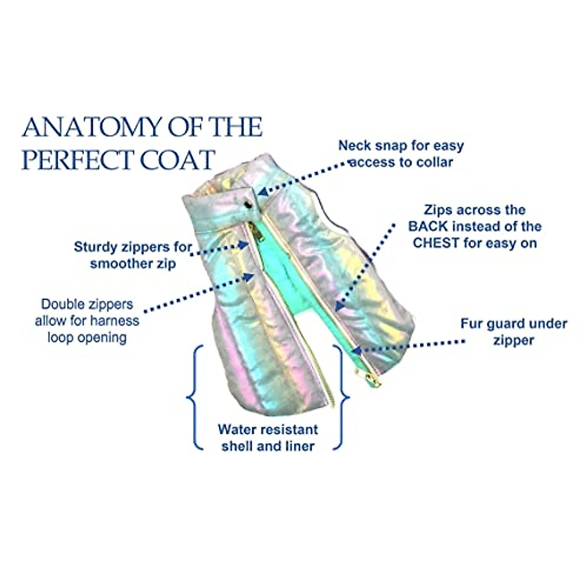 Unicorn Dog Coat, Iridescent Puffer Jacket for Pets, Unicorn Dog Jacket (M 10-15 lbs)