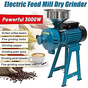 Grain Mills, Upgraded 3000W Wet Dry Cereals Grinder Electric Grain Grinder Corn Mill Heavy Duty 110V Commercial Grain Grinder Machine Rice Corn Grain Coffee Wheat Feed Mill Flour Mill with Funnel