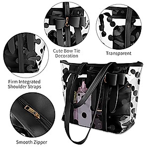 PG6 FF1 Women Waterproof Clear Tote Bags Shoulder Bag Handbag Beach Bag Shopping Bag Work Bag, Black, One Size