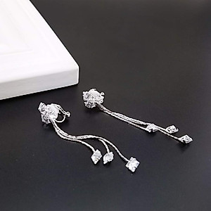 YOQUCOL Women Cubic Zirconia Crystal Long Drop Dangle Clip On Earrings For Not Pierced Women