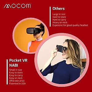 Portable Virtual Reality VR Glasses - Patented Mini Pocket-Sized Headset with Travel Case | Foldable, Portable Head Sets for iPhone & Android, Enjoy 360 VR Videos (Red)