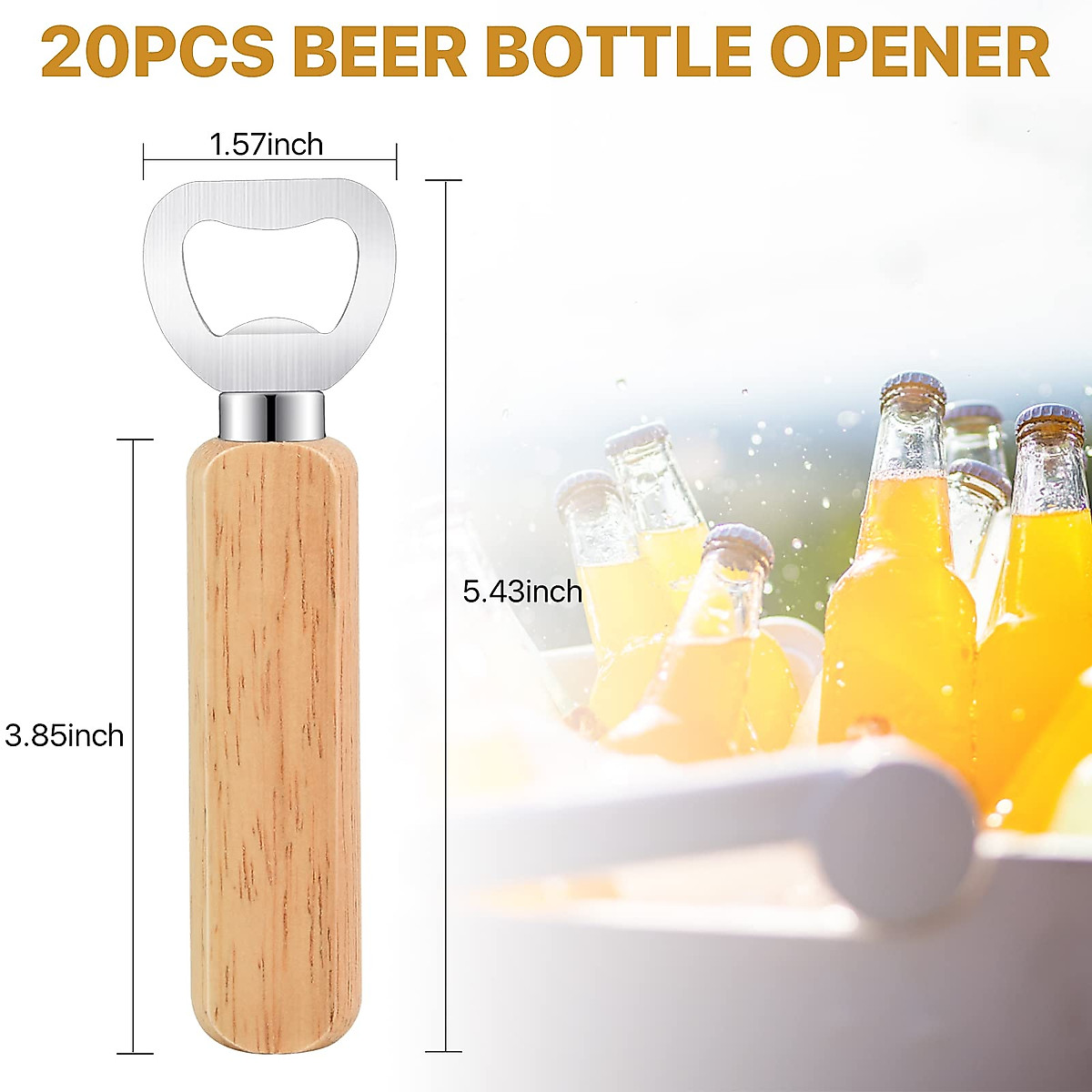Worldity 20Pcs Wooden Bottle Opener, Stainless Steel Wood Handheld Beer Opener, Funny Bartender Bottle Opener for Groomsmen Gifts, Perfect for Home Kitchen Wedding Party Bar Restaurant