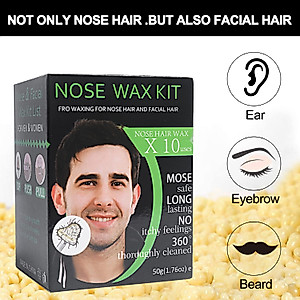 Nose and Ear Hair Waxing Kit - Hair Removal Set for Men and Women with 50g Wax Beads, 20 Applicators, 10 Paper Cups, and 10 Mustache Guards