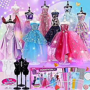 ONE TO FOUR 800+Pcs - Fashion Designer Kit for Girls with 6 Mannequins - Arts and Crafts Kit- Sewing Kit for Kid Ages 8-12 -Girls Gift Age 6 7 8 9 10 11 12-Gifts for Teen Girls