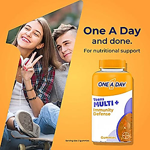 ONE A DAY Teen Multi+ Immunity Defense Vitamins, Multivitamin Gummies With Boost of Immunity Support with Vitamins A, C, D, E, Selenium & Zinc, 120 Count