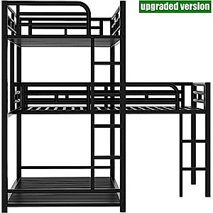 SNIFIT Latest Upgraded & Stronger Steel Metal L Shape Triple Bunk Bed Twin Over Twin Over Twin, Thicken Reinforced Twin Triple Bunk Bed Frame L Shaped for 3 with Safer Ladder, Black (Easier Assembly)