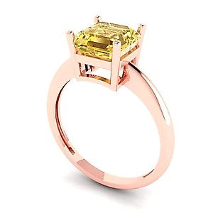 Clara Pucci 2.0 ct Asscher Cut Solitaire Yellow Moissanite Ideal Engagement Bridal Promise Anniversary Designer Ring 18K Rose Gold Size 6