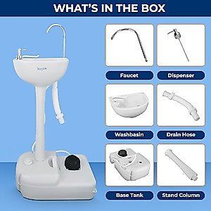 SereneLife Portable Camping Sink with 19L (5+ Gallon) Water Tank, Hands-Free Foot Pump, Soap Dispenser & Towel Holder, Compact Design with Carry Handle – Perfect for Camping, Worksites, Outdoors