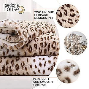 Sedona House Fuzzy Faux Fur Cheetah Throw Blanket,Lightweight Plush Cozy Soft Microfiber for Couch Travel,50 by 60-Inch,Brown Sand Leopard