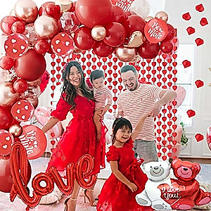 Valentine Day Balloon Decorations Kit, SCMDOTI Valentine Day Balloons Arch Garland with Red Love and Bear Foil balloon,1000pcs Rose Petals for Valentine Day Decorations, Romantic Night, Anniversary