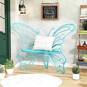 DIBRATY 50 Inches Outdoor Bench, Garden Bench with Sturdy Iron Metal Frame, Pretty Butterfly Bench Front Porch Bench for Porch,Lawn,Garden,Yard