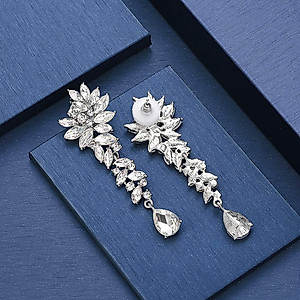 mecresh Bridal Wedding Teardrop Marquise Crystal Cluster Chandelier Dangle Earrings for Brides Bridesmaid