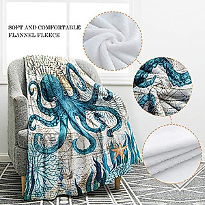 Jekeno Octopus Blanket Ocean Animal Comfort Warmth Print Throw Blanket for Couch Bed Chair Office Sofa 50"x60"