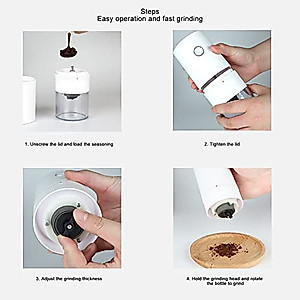 Electric Coffee Bean Grinder USB Charging USB Charging for Home Kitchen Cordless Portable Small Coffee Bean Grinder For Grain Herb Spice 110V(White)
