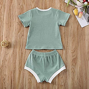 Newborn Infant Baby Girl Boy Clothes Short Sleeve Tops T-Shirt+Shorts Pants Solid Color Two Piece Outfits Set (Light Green, 0-6M)