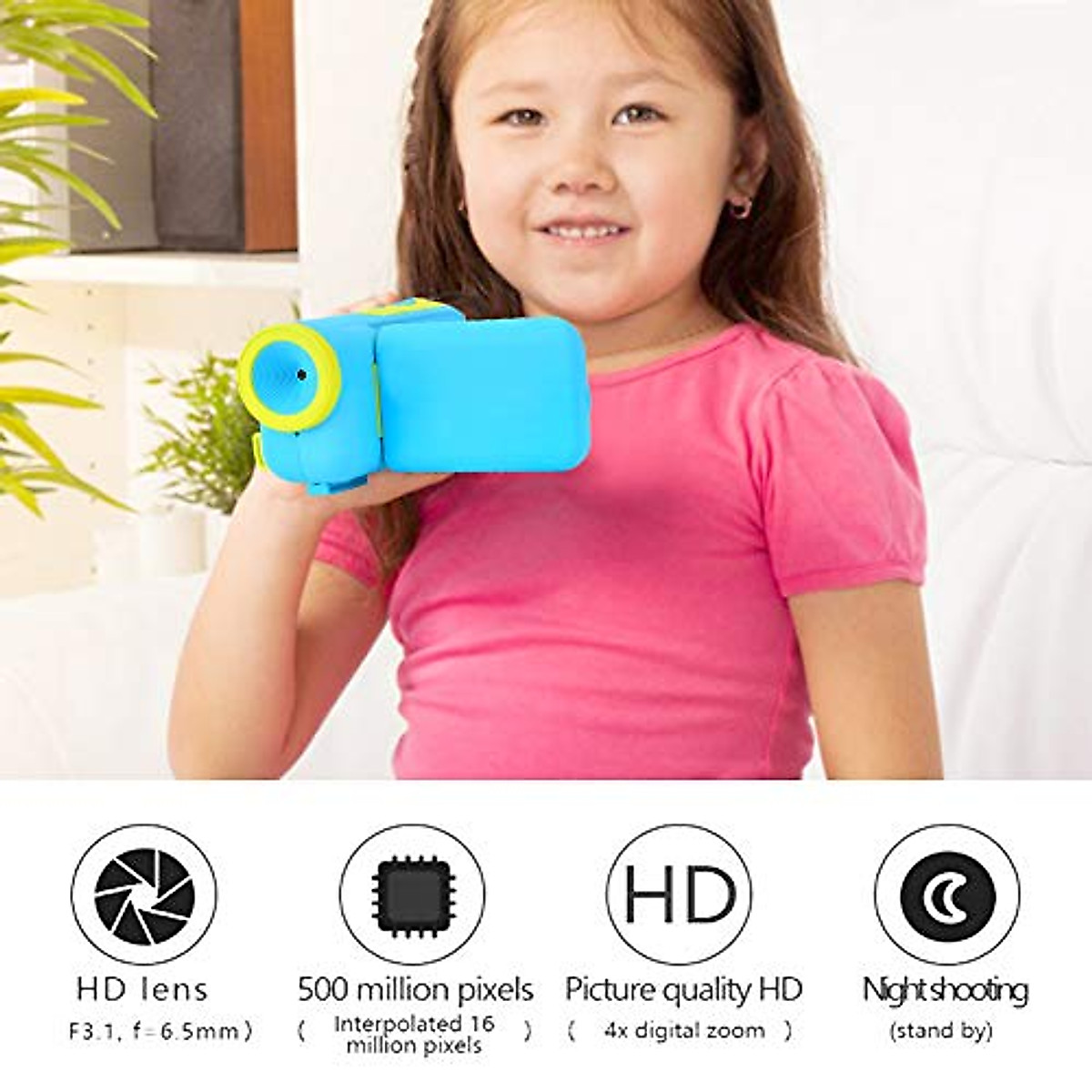 Okuyonic Kids HD Camera, Child Video Camera Cute and Bright Color Easy to Operate 1.77inch HD Screen for Children Birthday Gift(Blue)