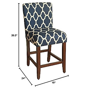 HomePop Upholstered Counter Height Barstool, 24-inch, Navy and Cream Geometric