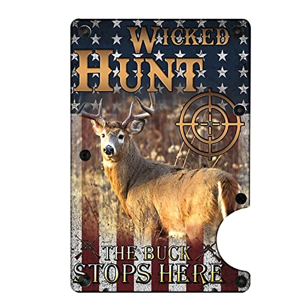 MIKENCO Deer Hunting Mount Me Slim Blocking Metal Pocket Credit Card Holder Minimalist Slim Wallet For Dad Grandpa Son Fathers day (Deer Hunting 2)