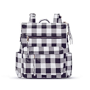 CRAZITAYA Womens Buffalo Plaid Check Backpack Purse,Nappy Diaper Bags for Mom Multi-Function Zip Leather Large Daypack(White Plaid)