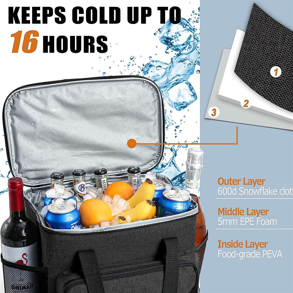 BLUEFATTY Small Cooler Bags 14L Soft Sided Cooler Leakproof Large Insulated Lunch Box Cooler Collapsible Beach Cooler Camping Cooler for Picnics, Road Trips, Kayaking and Grocery Shopping(Black)