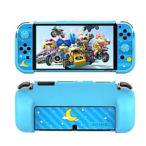 Switch OLED Blue Case, Switch OLED Accessories Kit Include Switch OLED Protective Case, Switch OLED Game Case and Switch OLED Thumb Grips - Blue