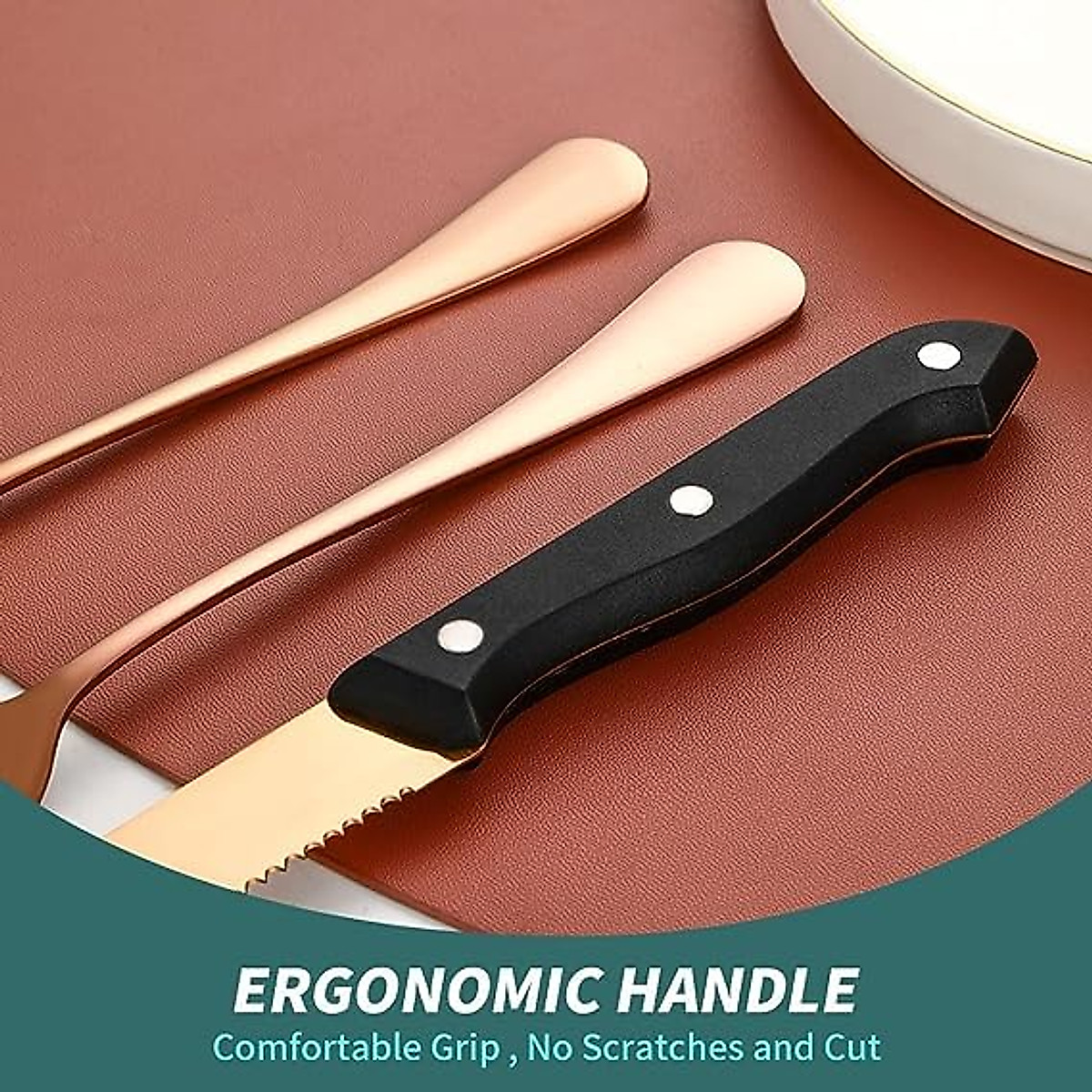 Silverware Set 24-Pieces with Steak Knives Flatware Set Cutlery Set Food-Grade Stainless Steel Home Essentials for New Home Forks Spoons And Knives Set Dishwasher Safe Daily Household Use