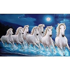 Desirous White seven horses pictures perfect for vastu shastra 12 x 18'' inch Poster