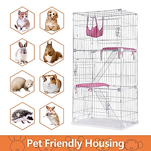 BIQWBIC 3-Tier 67 Inch Large Cat Cage, White, Collapsible, Hammock, 3 Cat Beds, 2 Ramp Ladders, Easy Litter Cleaning, Quick Installation