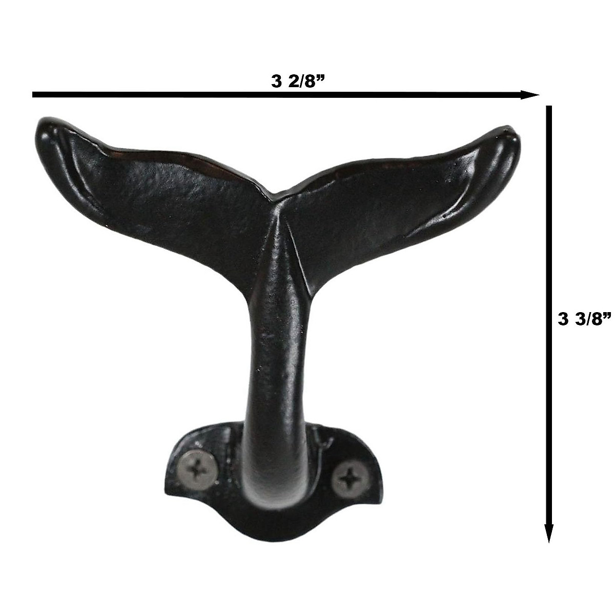 Ebros Set of 2 Cast Iron Rustic Black Coated Finish Nautical Baleen Blue Whale Tail Wall Hook Hangers Coastal Themed Wall Mount Coats Hats Keys Hooks Decor Hanging Fish Whales