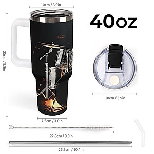QWJKM Drummer Tumbler with Handle Large Insulated Car Cup 40 OZ Stainless Steel Travel Mug Leak Proof Water Bottle with Lid And Straw for Car Home Office Gifts