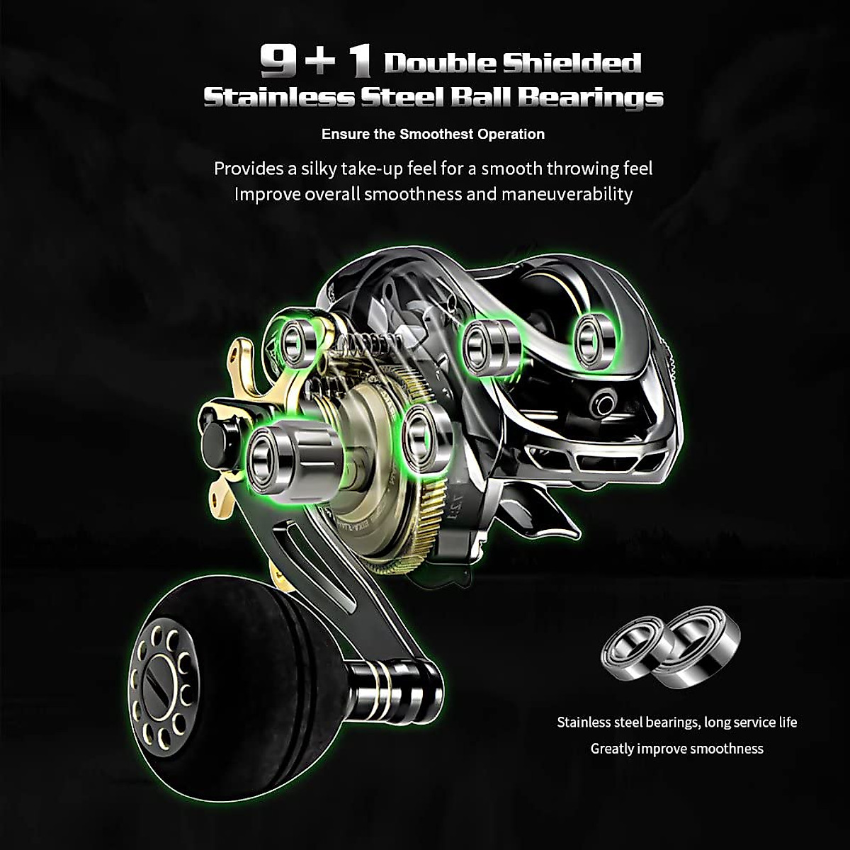 DOVIELLO GKA300 Baitcaster Reels Right Hand 9+1BB 9KG/20LB Drag Deep Spool Baitcasting Reel for Bass Trout Single Handle 6.4 Gear Ratio Bait Clicker Fishing Reels