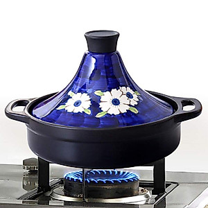 MYYINGBIN Traditional Moroccan Tagine Lead Free Ceramic Stew Pot Cast Iron Layer Enamel Lid Multifunctional Kitchen Cookware with Anti-Scalding Handle, Blue