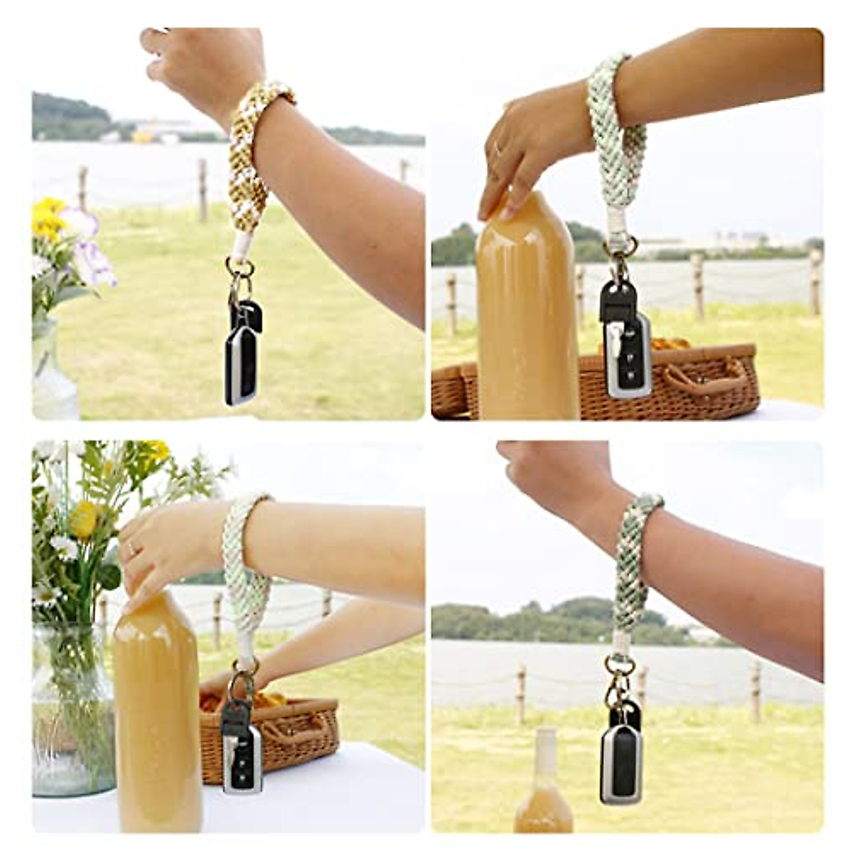 Sither Boho Macrame Keychain for Women Handmade Keychain Bracelet Keyring Wristlet Macrame Keychain Holder for Gift(green)