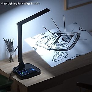 Fugetek LED Desk Table Lamp, 14W, 530 Lumens, Wireless Charger & USB Charging Port, Dimmable Eye-Caring, 5 Brightness & 4 Light Modes, Adjustable Arms, Touch Control, Auto Sleep Timer