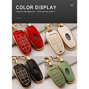 HIBEYO Key Fob Cover for Hyundai Sonata 2020 2021 2022 Santa Fe Smart Remote Auto Key Shell Soft TPU Car Accessories for Hyundai 7 Buttons Key with Bling Keychains-Black