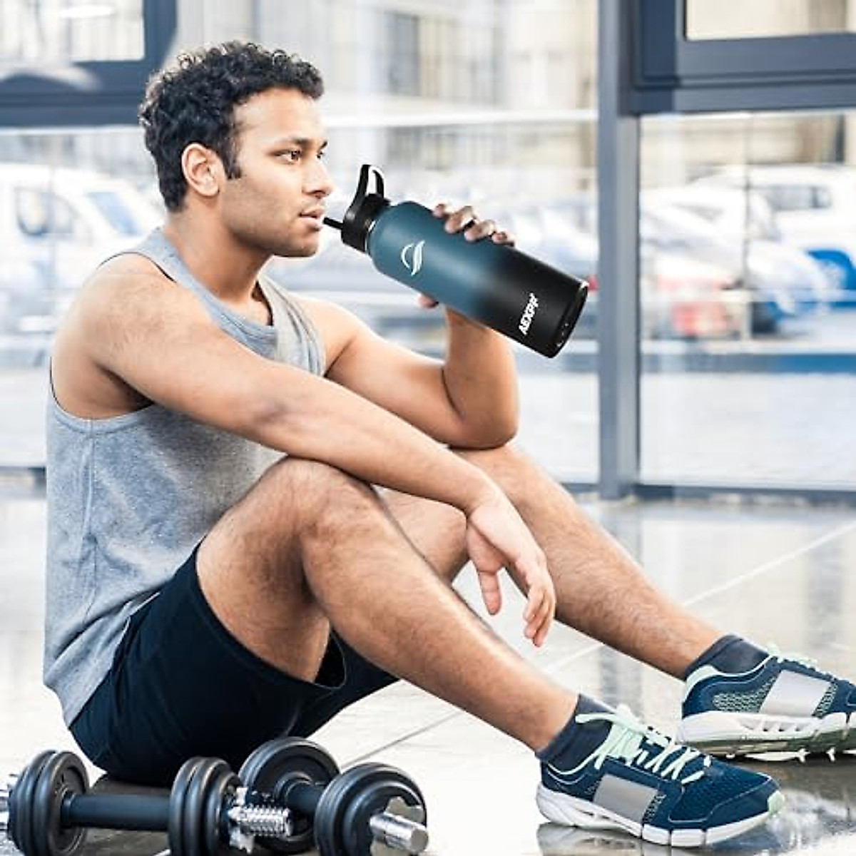 AEXPF 40oz Insulated Water Bottles, Stainless Steel Vacuum Sports Water Bottles with 3 Lids, Reusable Leakproof Metal Thermos, Water Flask Jugs without Sleeve for Gym, Indigo Black Gradient