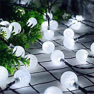 SNOMYRS Solar Outdoor Light String 50LED/22.9 Feet Waterproof Solar Crystal Ball Light with 8 Lighting Modes Suitable for Garden Courtyard Family Porch Wedding Party Decoration (Pure White)