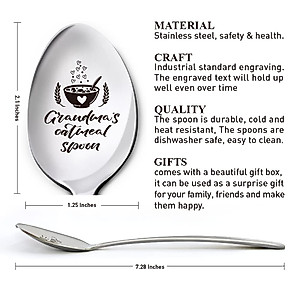 Engraved Spoon Gift for Grandma, Grandma's Oatmeal Spoon, Mother’s Day Birthday Christmas Gifts for Best Grandma Ever, Grandmother Gifts from Granddaughter Grandson Grandchildren, Stainless Steel