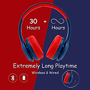 PowerLocus Kids Headphones, Bluetooth Headphones Over Ear for Kids with LED Lights, 94db Volume Limited Headphone, Micro SD/TF, Foldable with Hi-Fi Stereo, Built-in Mic for School/Tablet/Travel (Red)