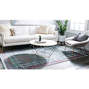 Unique Loom Baracoa Collection Bright Tones Border Vintage Traditional Area Rug, Rectangular 5' 5" x 8' 0", Blue/Pink