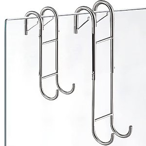 Shower Door Towel Hooks - 9"~13" Length Adjustable Hook for Framed & Frameless Over The Door Glass, Squeegee Holder, Towels Hanger for Bath Suits Rozer Robes Loofahs Shavers, 2-Pack Silver