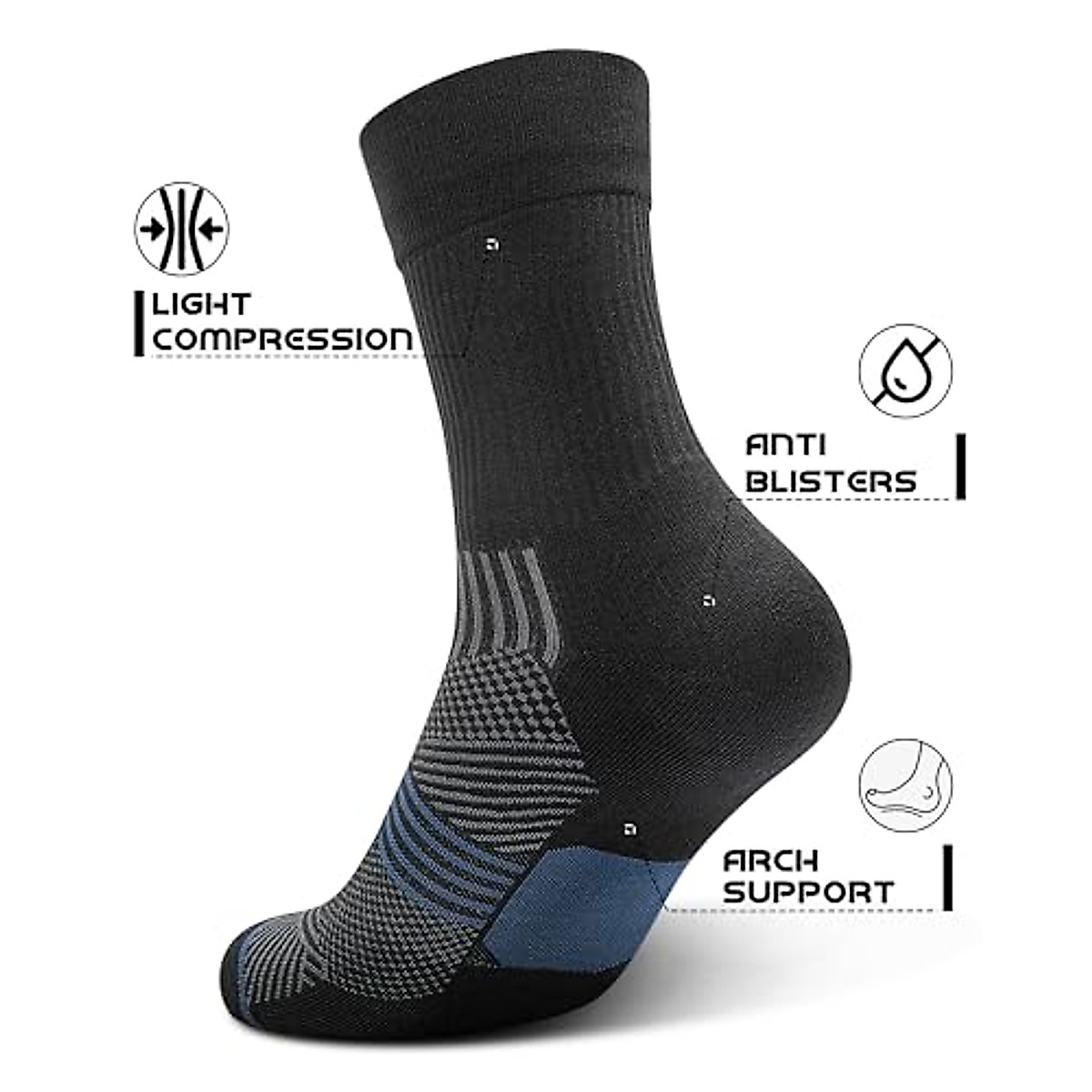 PAPLUS Compression Running Sock for Men and Women 3 Pairs, Cushioned Athletic Crew Socks with Arch Support