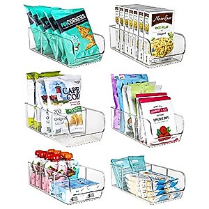 ELTOW 6 Pack Snack Organizer for Pantry, 3 Compartment Plastic Pantry Organizer Bins with Removable Dividers, Chip Organizer for Pantry, Food Packets, Spices, Condiments, Fridge, Cabinet, Kitchen
